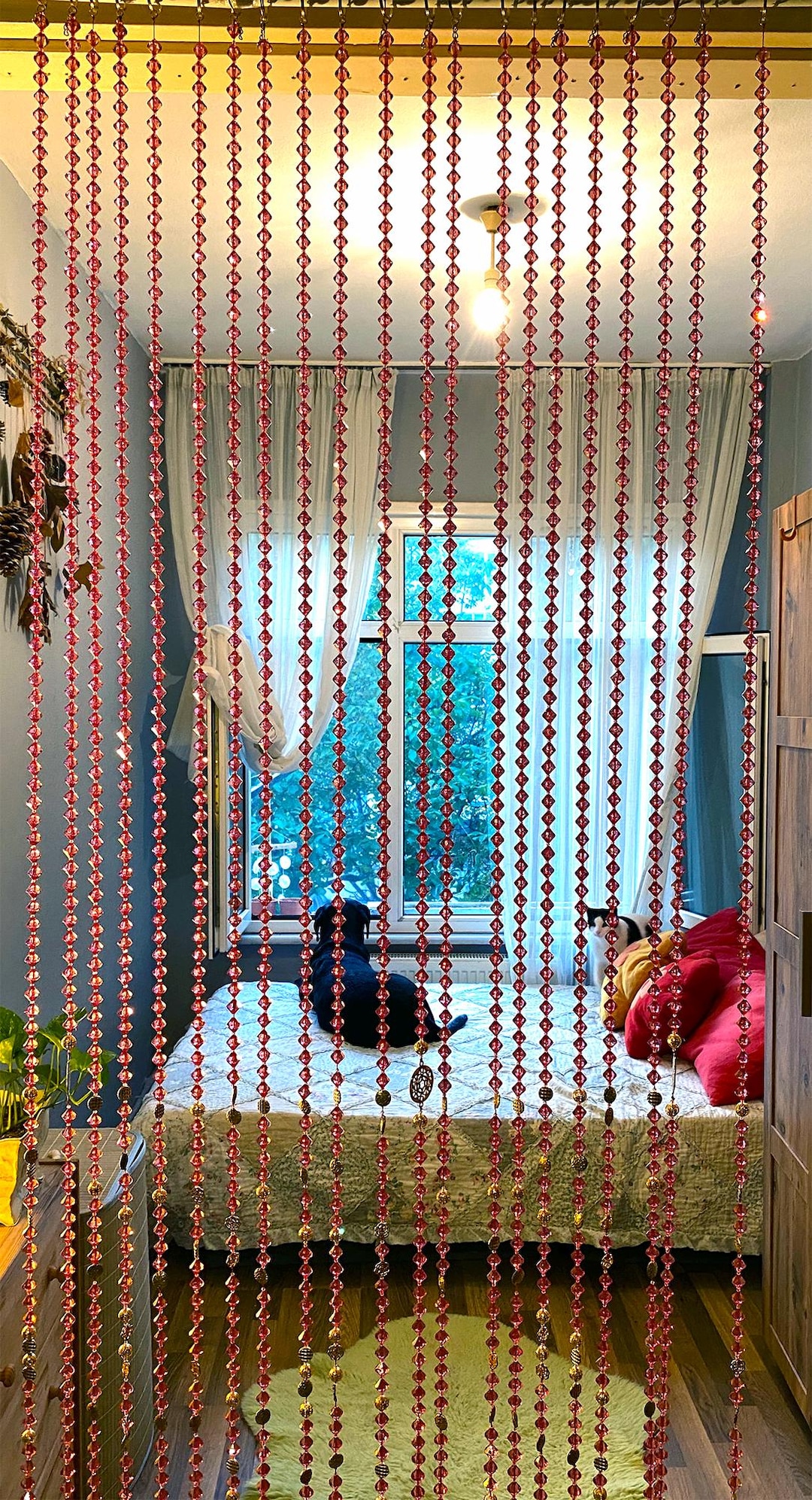 Pink and Gold Beaded Doorway Curtain, Beaded Curtain, Doorway Curtain, Bohemian Beaded Room ...