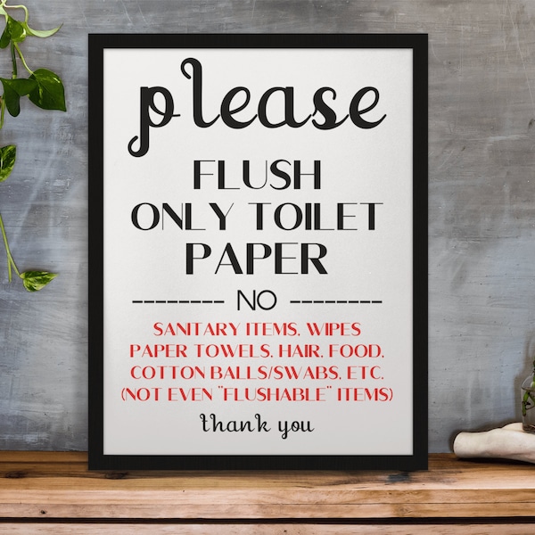 Flush Only Toilet Paper Sign - Etsy