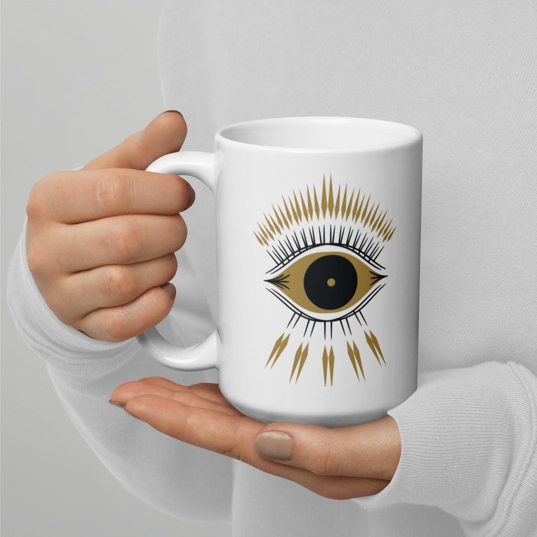 Evil Eye Coffee Cup, White Ceramic Evil Eye Coffee Tea Mug - Etsy