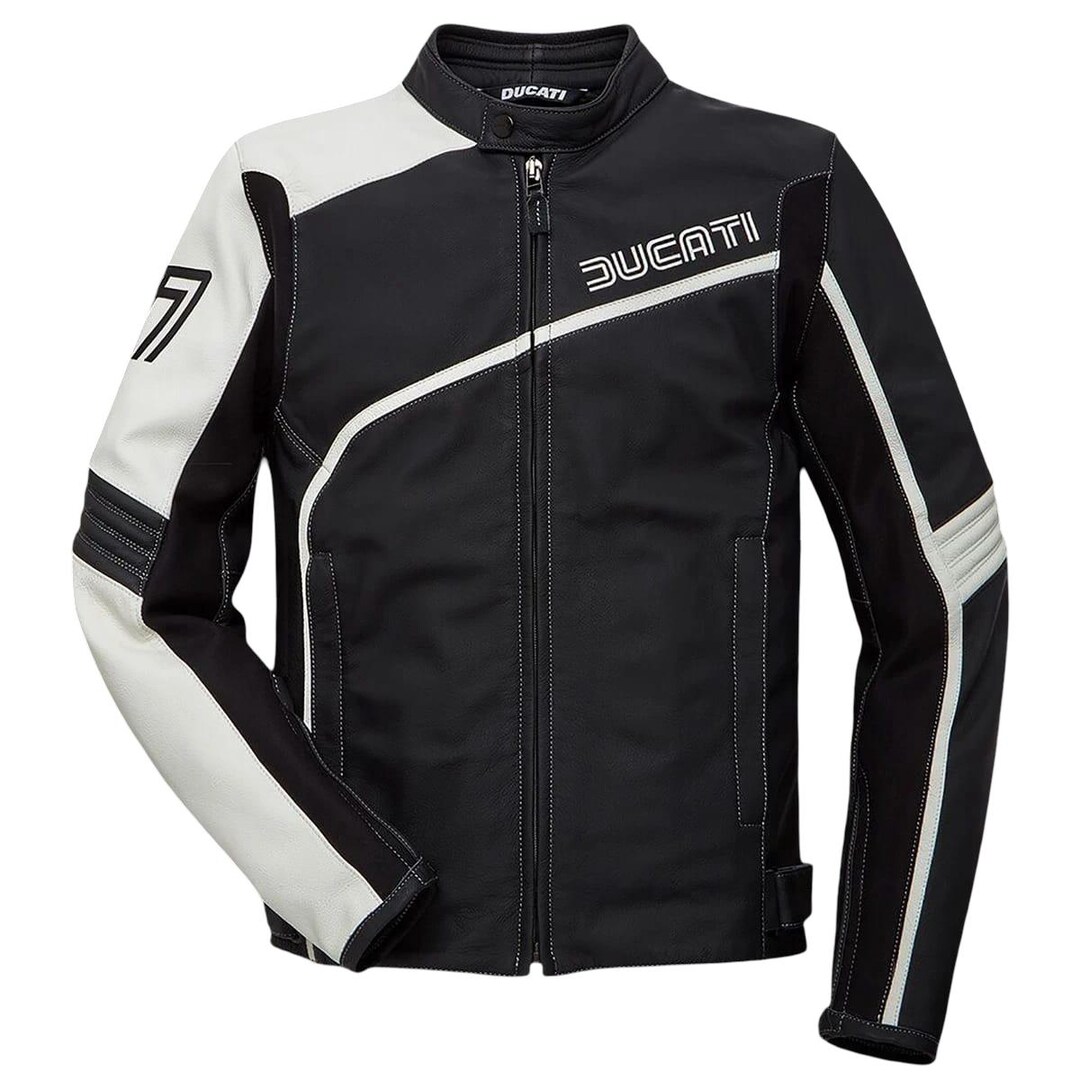 Black and White Motorcycle Leather Jacket – Biker Riding Gear With ...