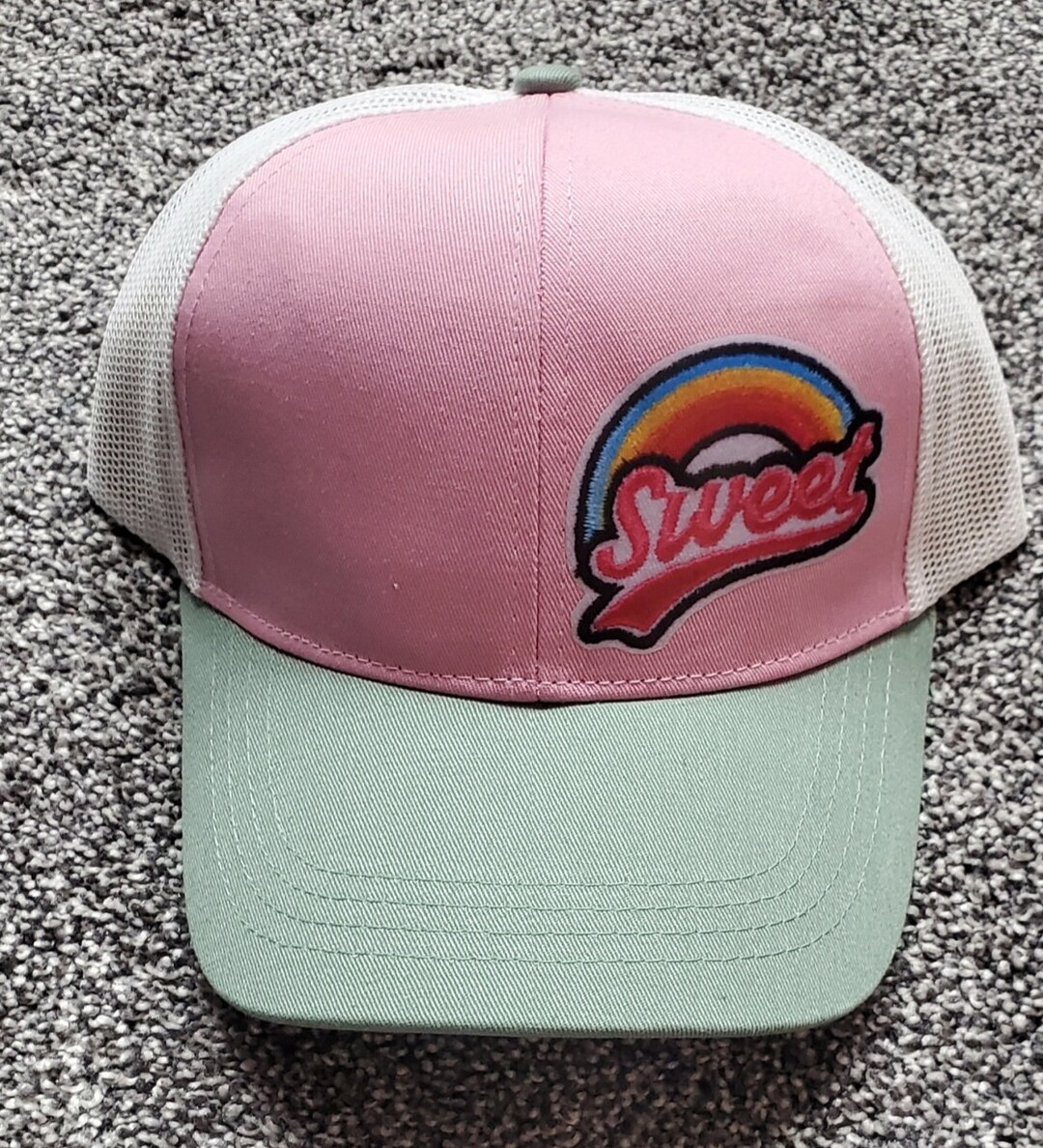 Pink Snap Back Trucker Hat, Pink Trucker Rainbow Cap, Trucker Rainbow ...