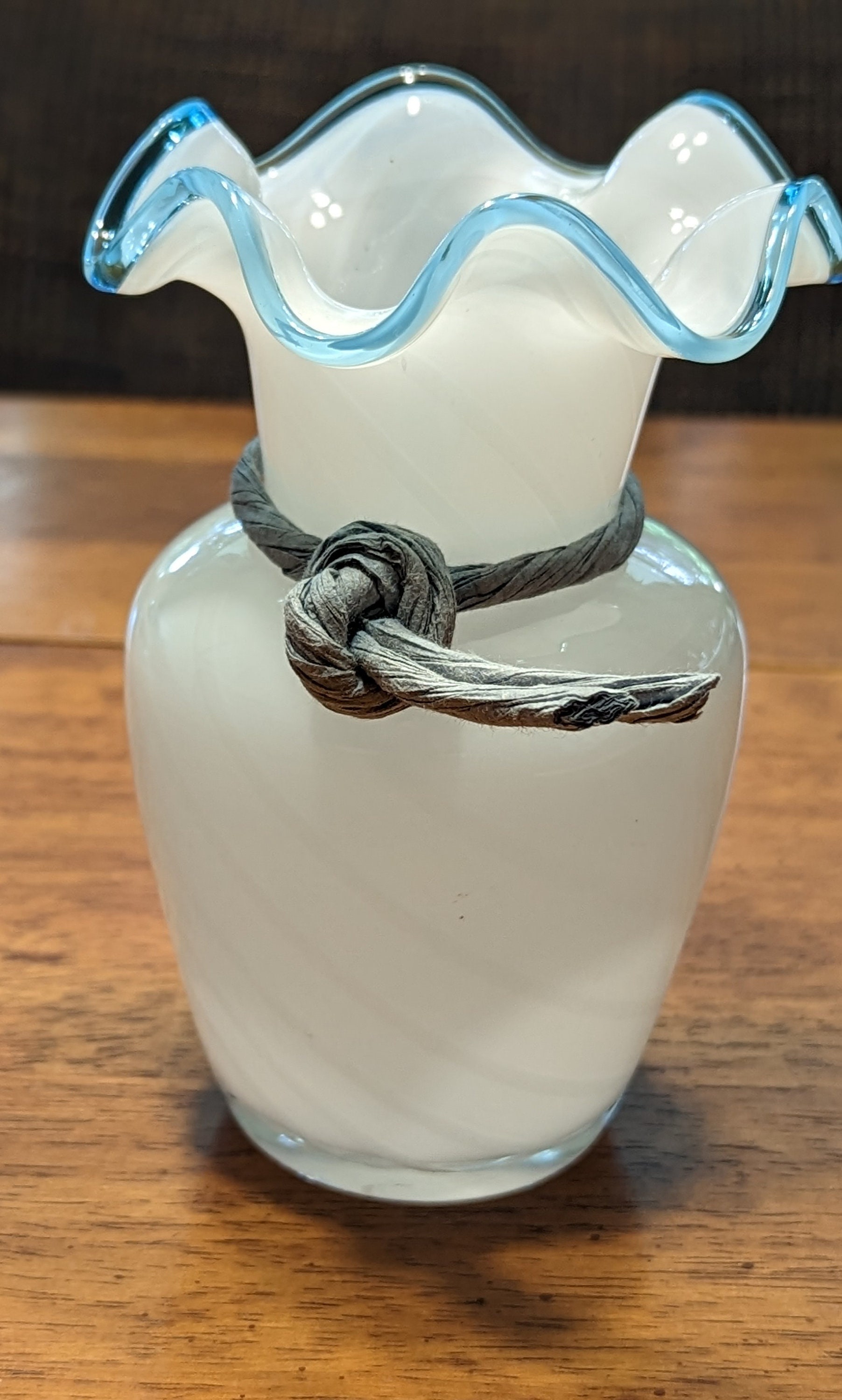 Vintage Handblown Blue Ruffled White Swirled Vase - Etsy