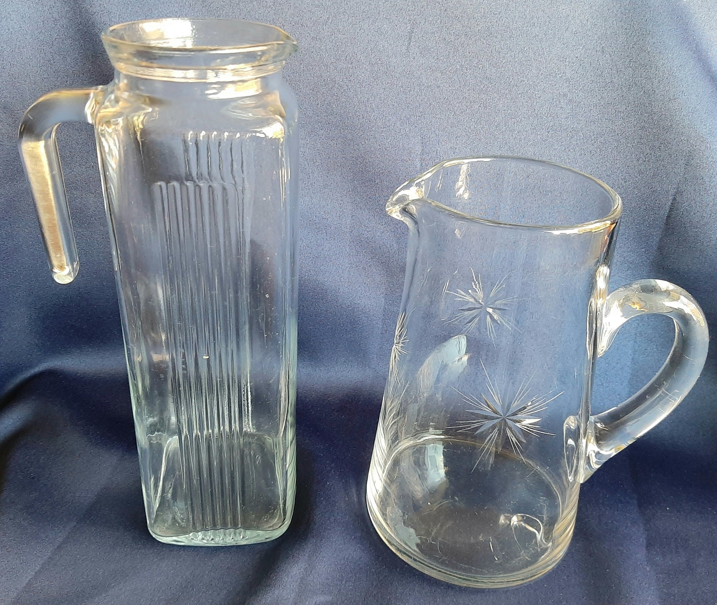 Vintage Mid-century Clear Glass Pitchers Starburst Pattern and ...