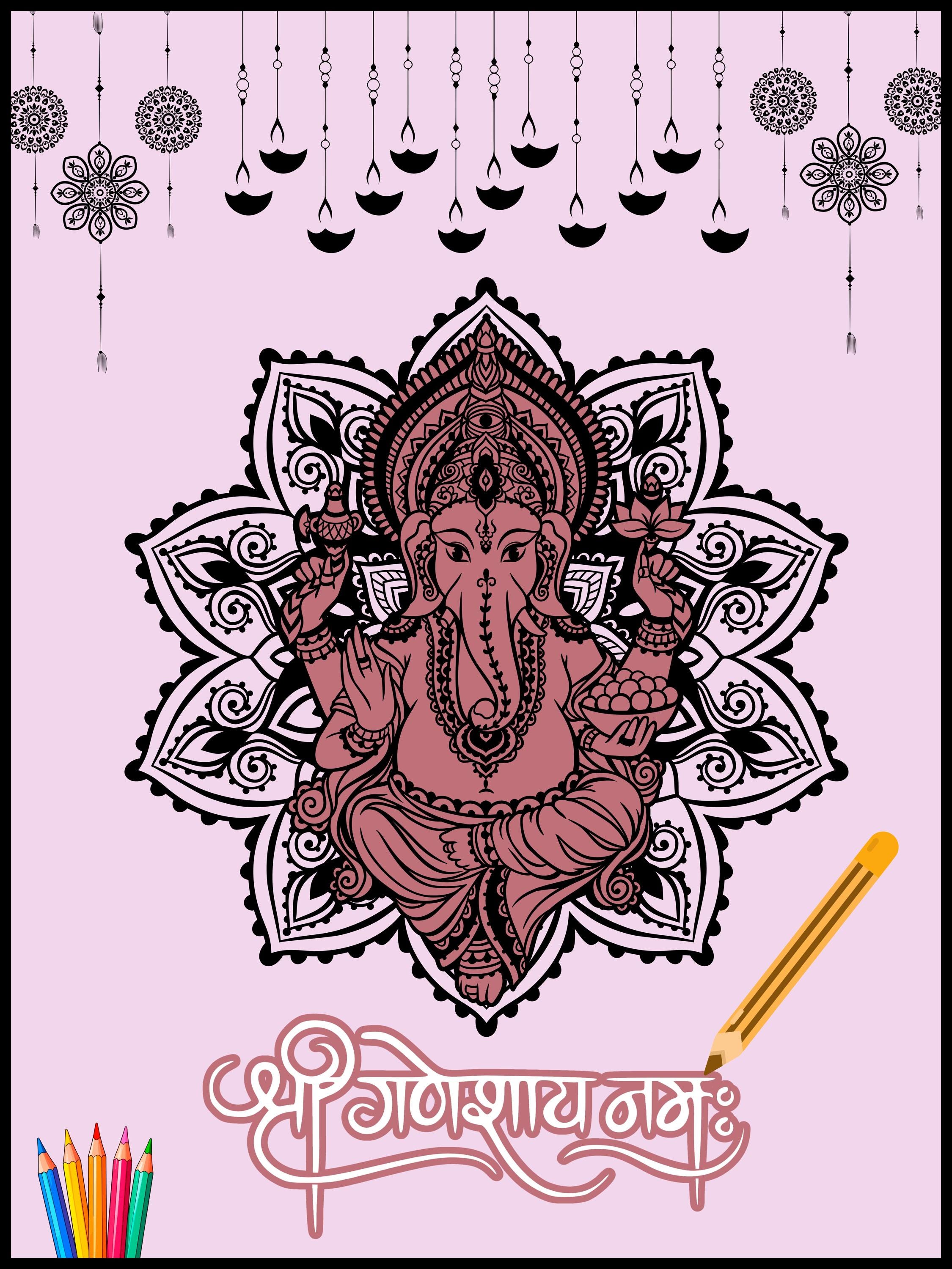 Ganesh Coloring Page – Printable Hindu Art for Kids & Adults, Relaxing ...