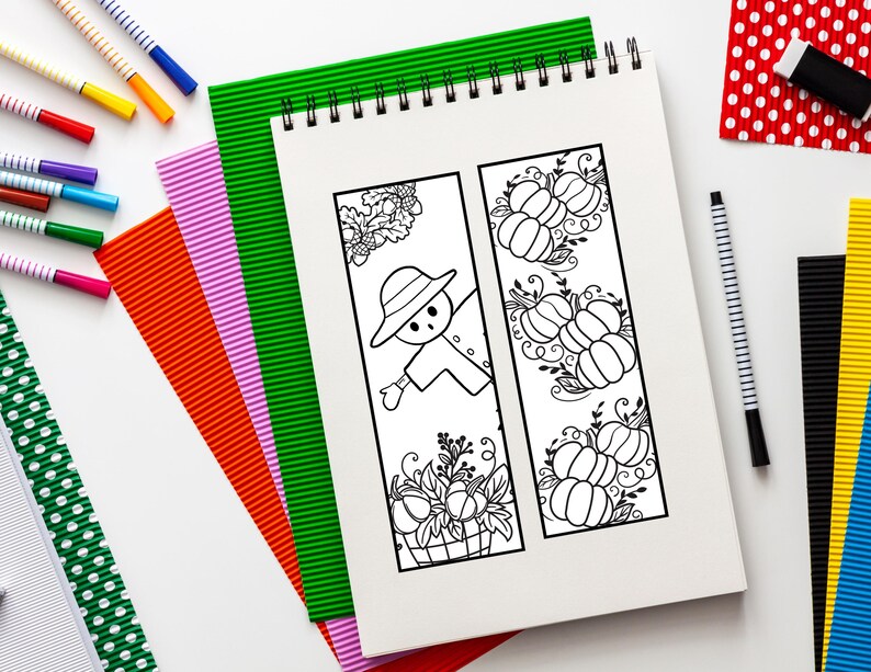 Fun Fall-themed Coloring Bookmarks Instant Download for Kids & Adults ...