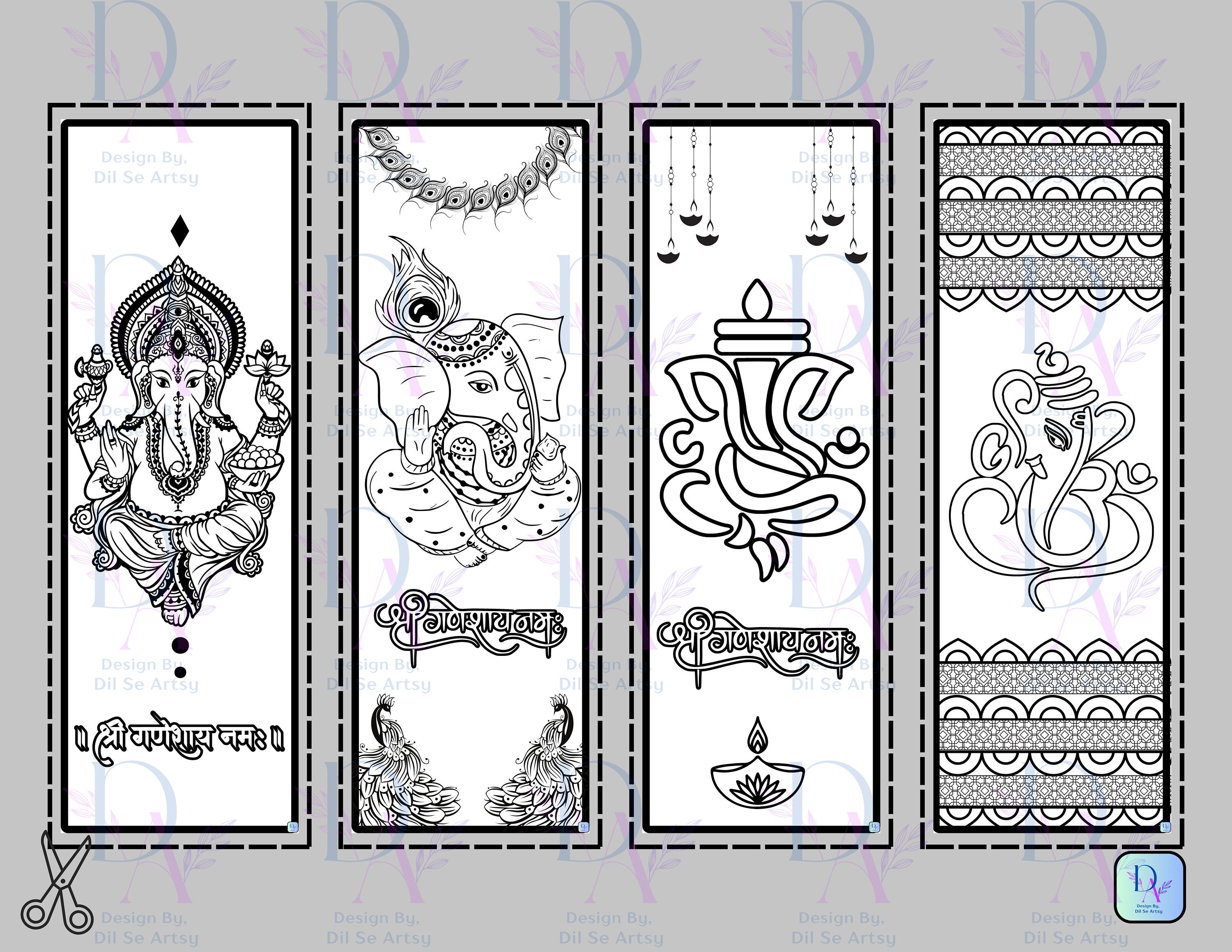 Shri Ganesh Coloring Bookmark Collection - Set of 8 Unique Designs ...