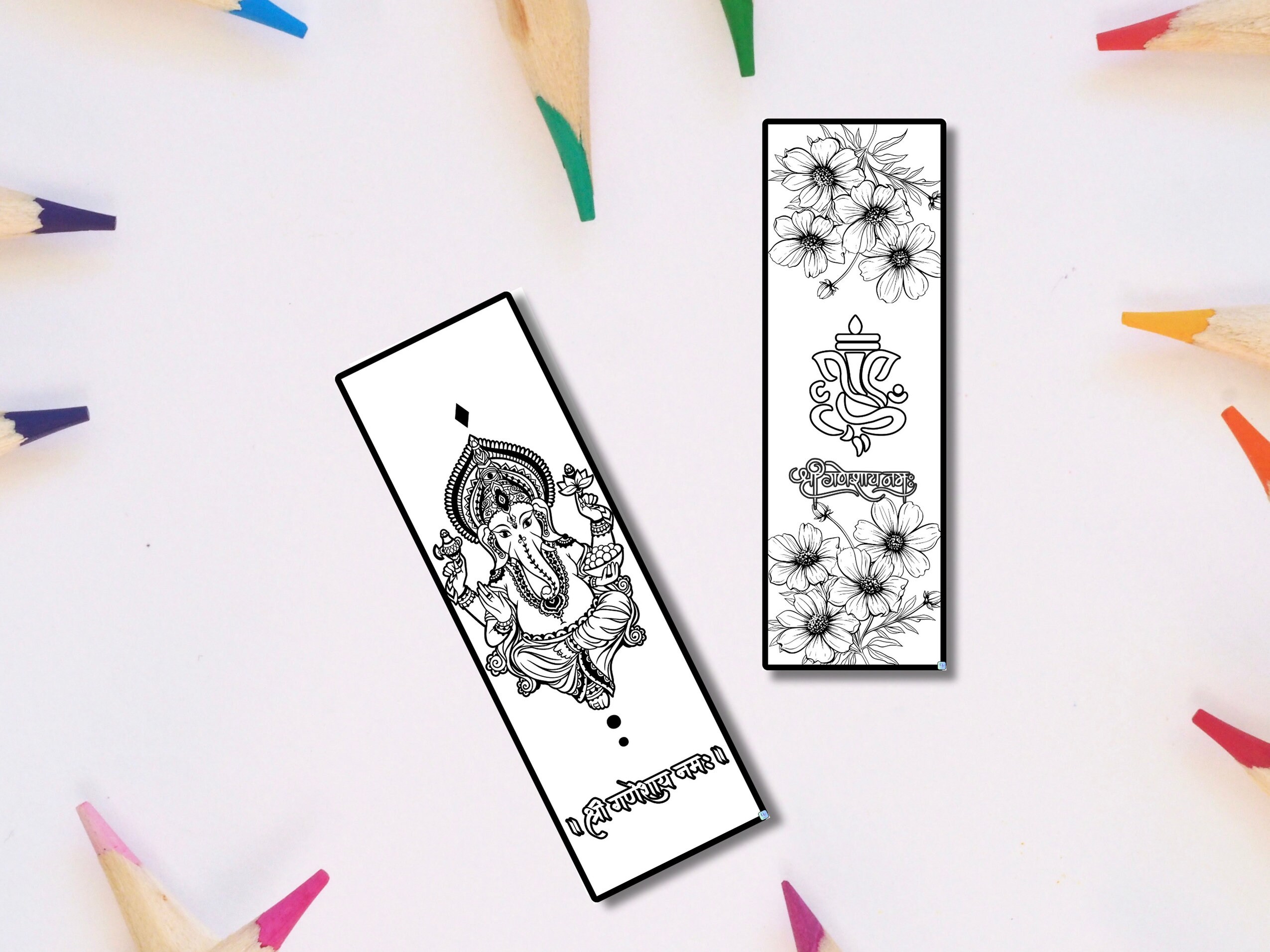 Shri Ganesh Coloring Bookmark Collection - Set of 8 Unique Designs ...