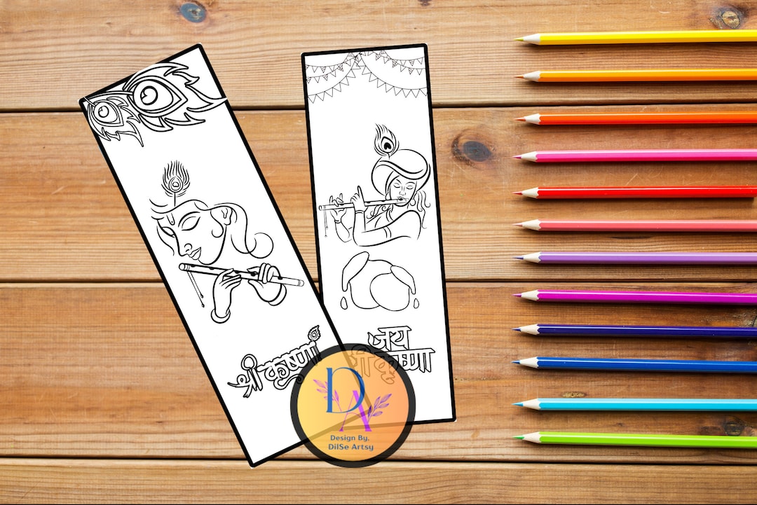 Shri Krishna Coloring Bookmarks: Religious Printable Set (digital ...