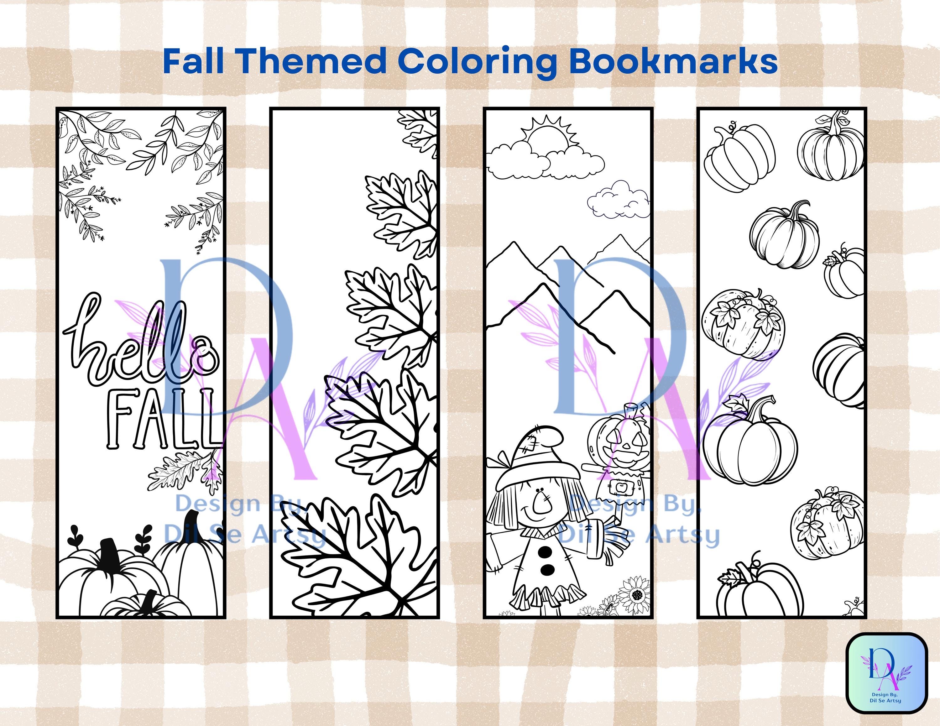 Fun Fall-themed Coloring Bookmarks Instant Download for Kids & Adults ...