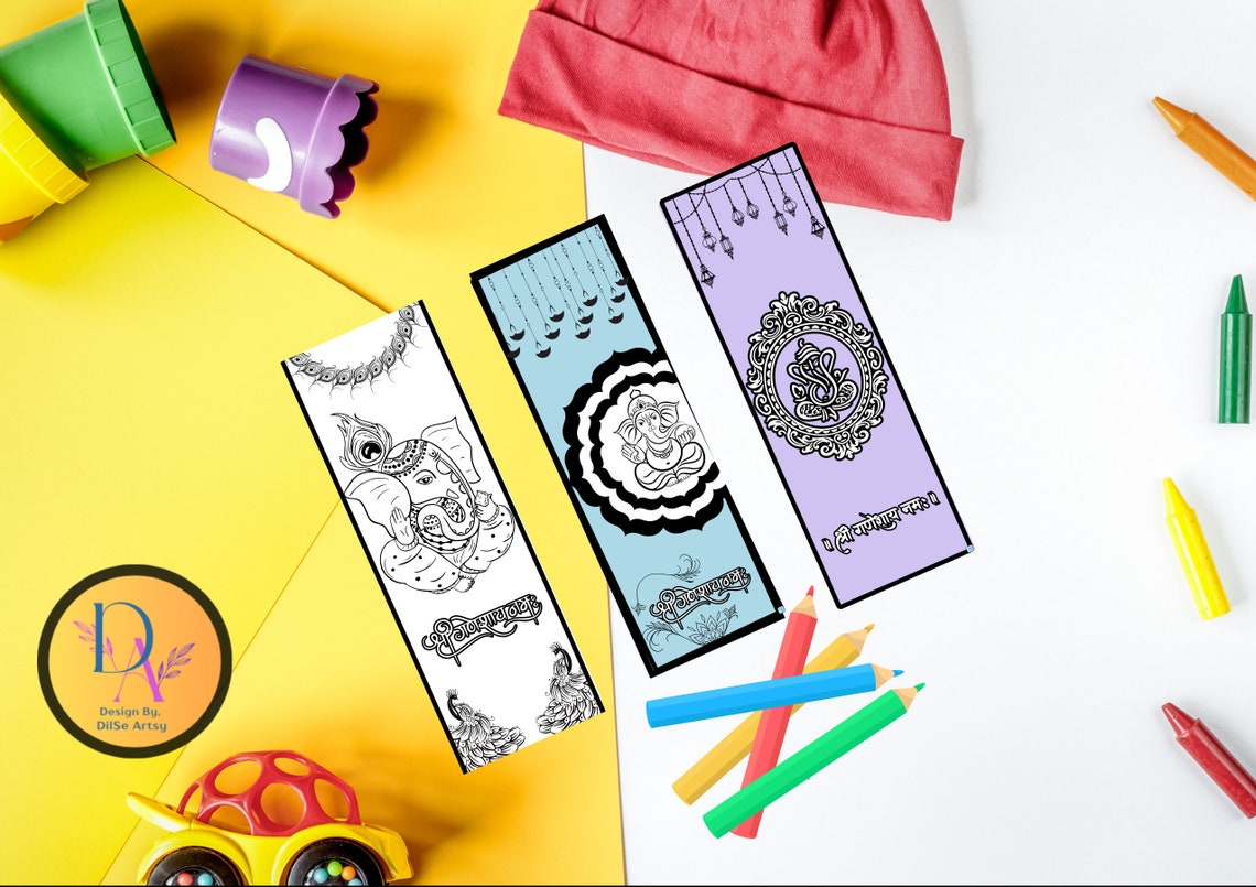 Shri Ganesh Coloring Bookmark Collection - Set of 8 Unique Designs ...