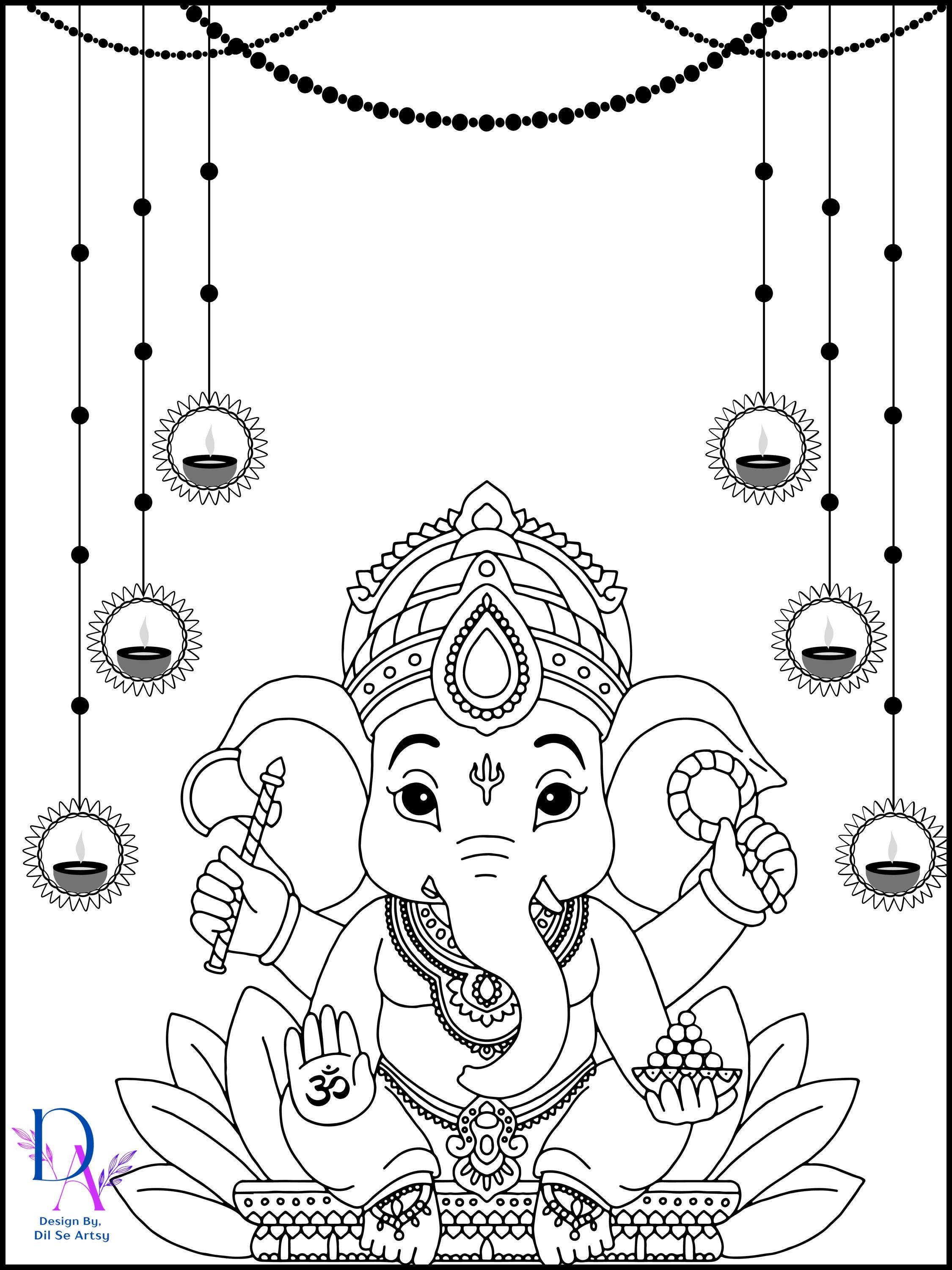 Bal Ganesh Coloring Page Available for Instant Download | Religious Coloring Page - Etsy