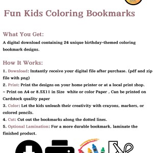 Birthday Coloring Bookmarks: 24 Kids Printable Designs (digital ...