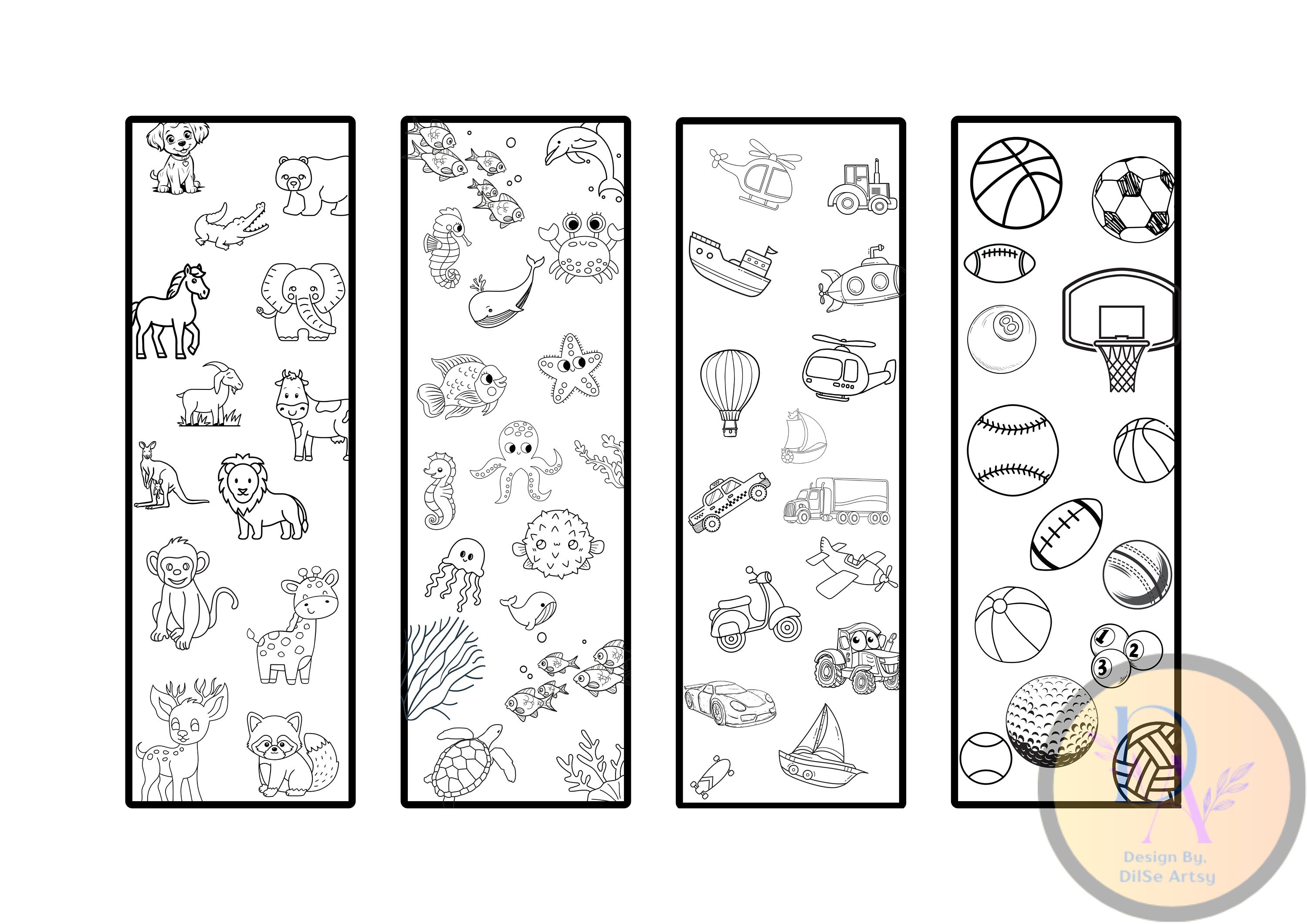 Fun Kids Coloring Bookmarks - Printable Birthday Edition - 24 Unique ...