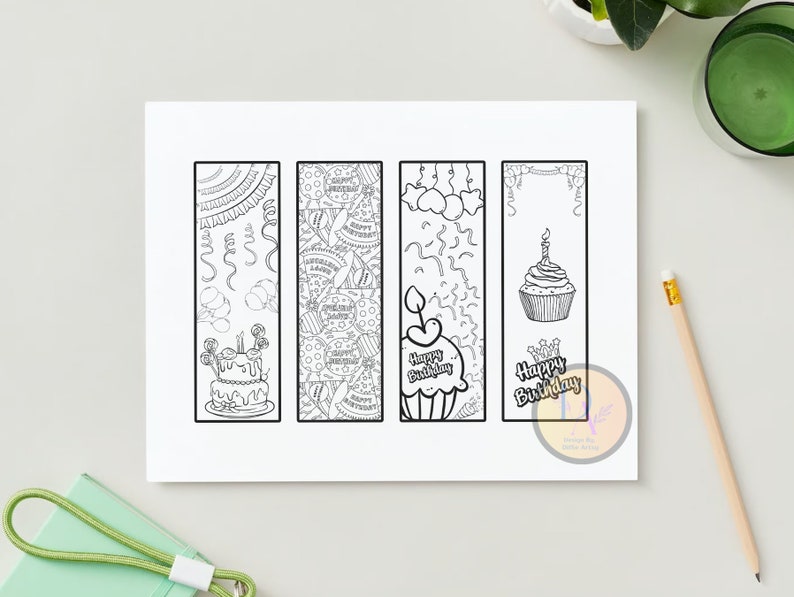 Birthday Coloring Bookmarks: 24 Kids Printable Designs (digital ...