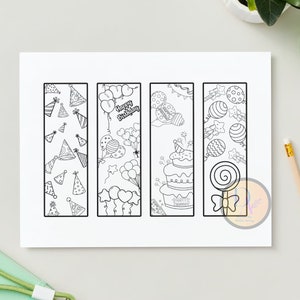 Birthday Coloring Bookmarks: 24 Kids Printable Designs (digital ...