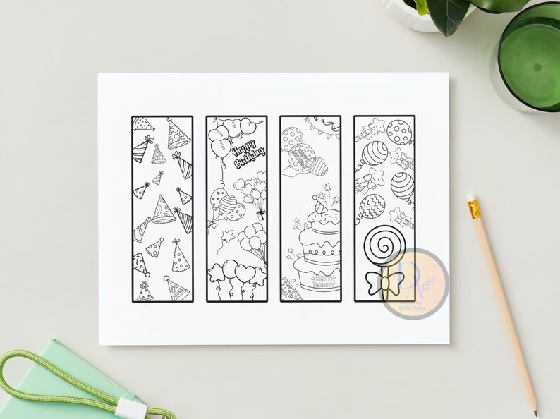 Birthday Coloring Bookmarks: 24 Kids Printable Designs (digital ...