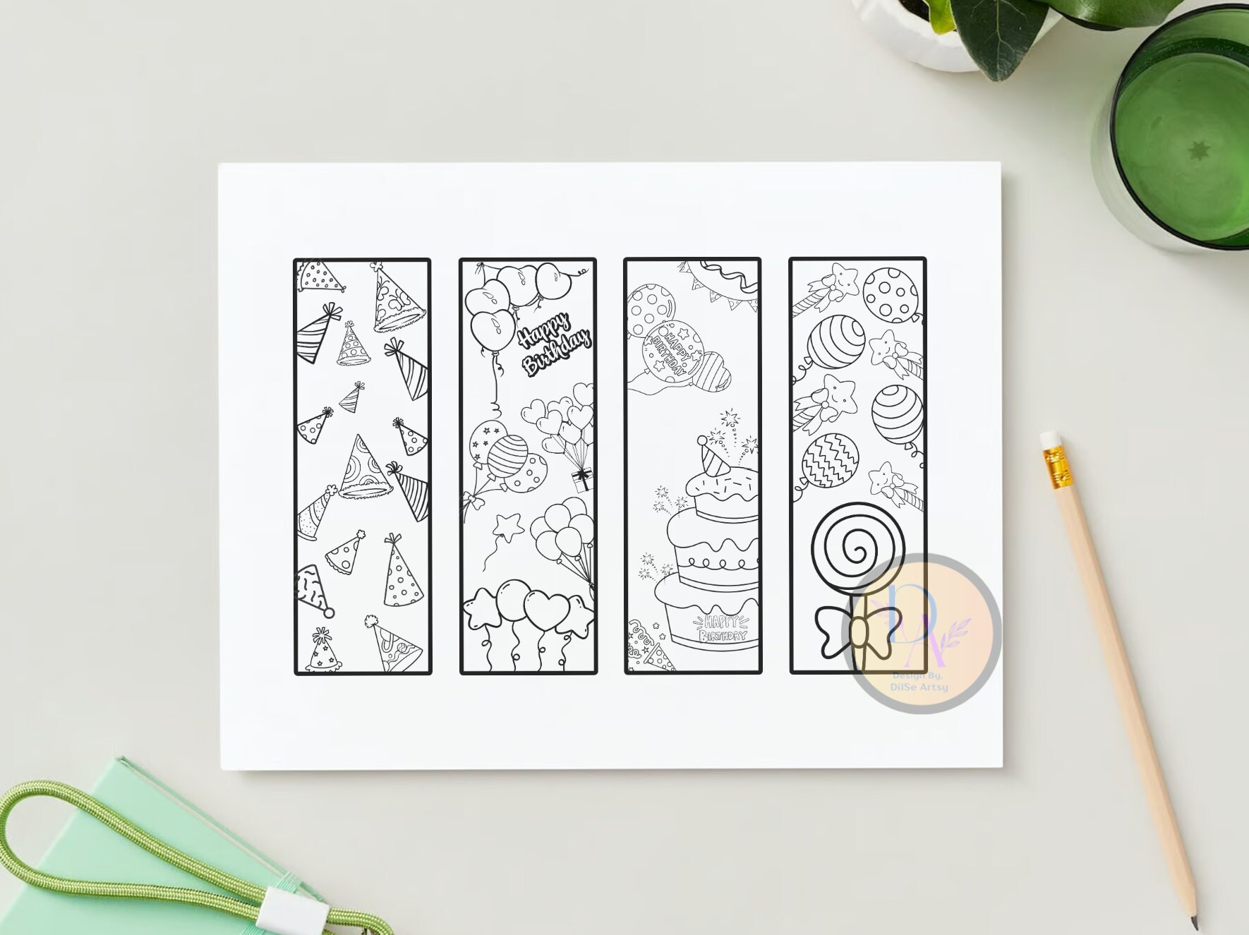 Fun Kids Coloring Bookmarks - Printable Birthday Edition - 24 Unique ...