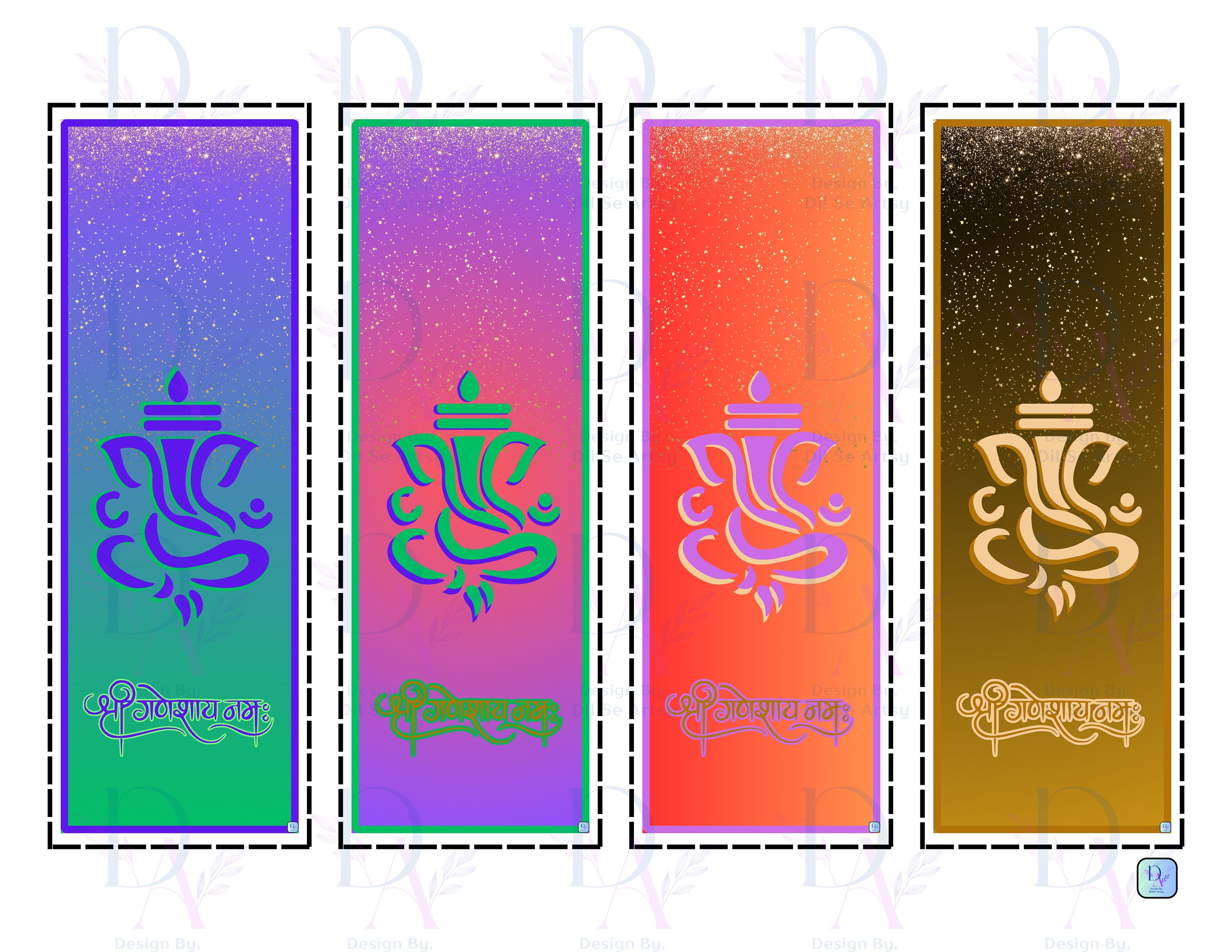 Shri Ganesh Bookmark Collection - Set of 5 Colorful Designs (digital ...