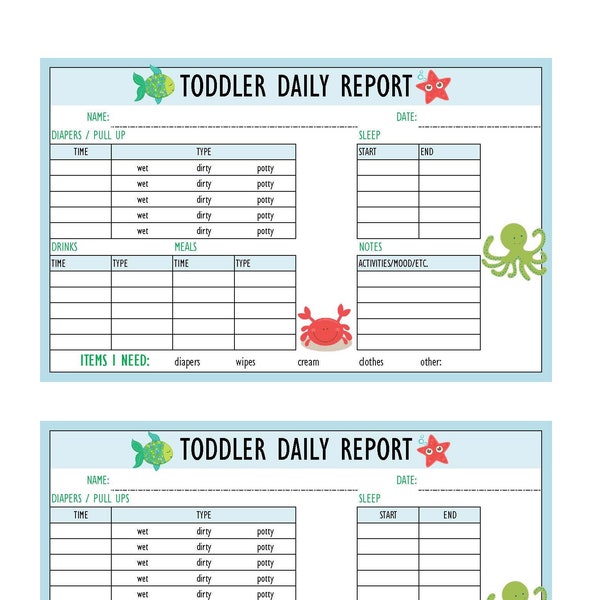 Toddler Daily Report - Etsy