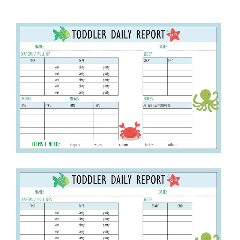 Toddler Daily Report - Etsy