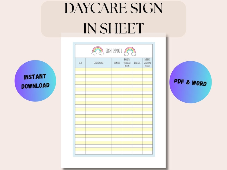 Daycare Paperwork, Daycare Forms, Childcare Sign In, Childcare Sign Out ...