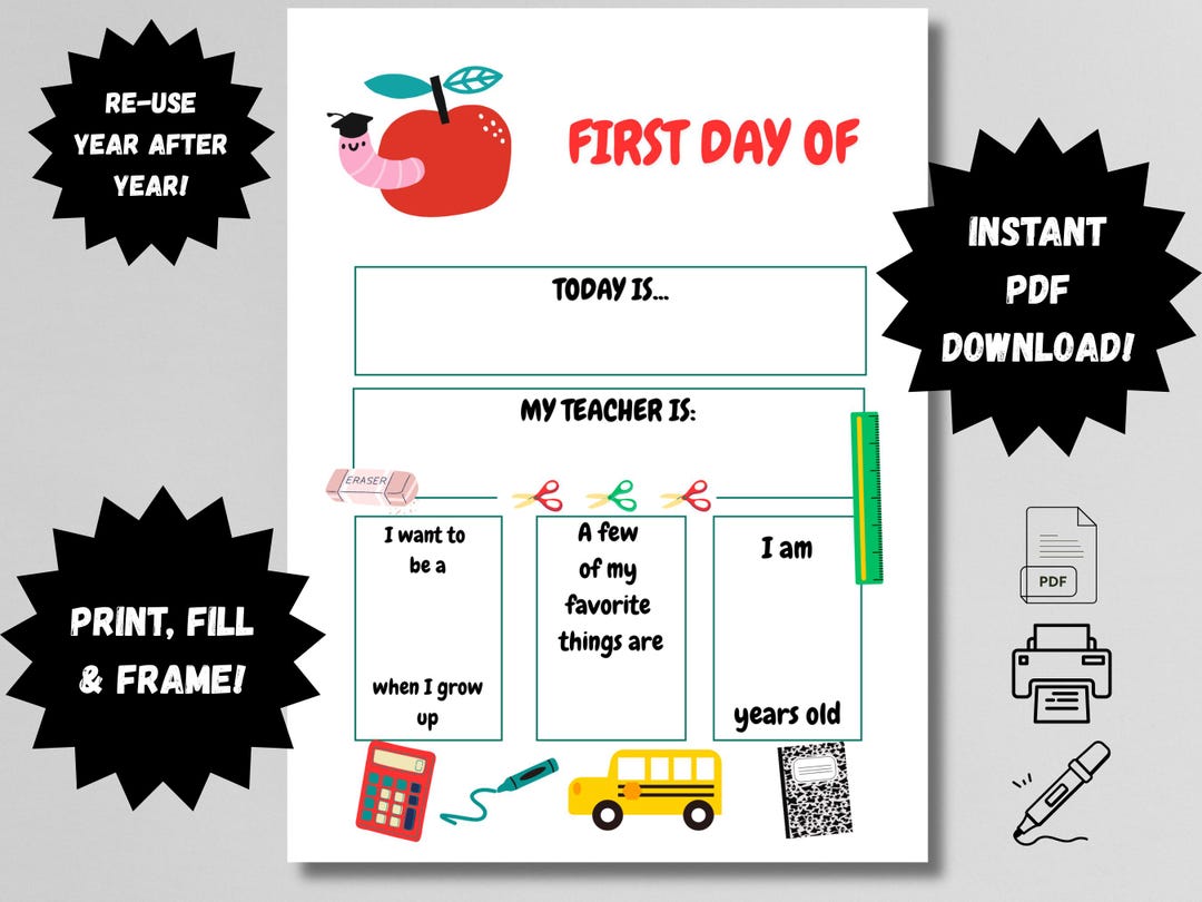 Reusable Back to School Sign - First Day Photo Prop - DIY Printable ...