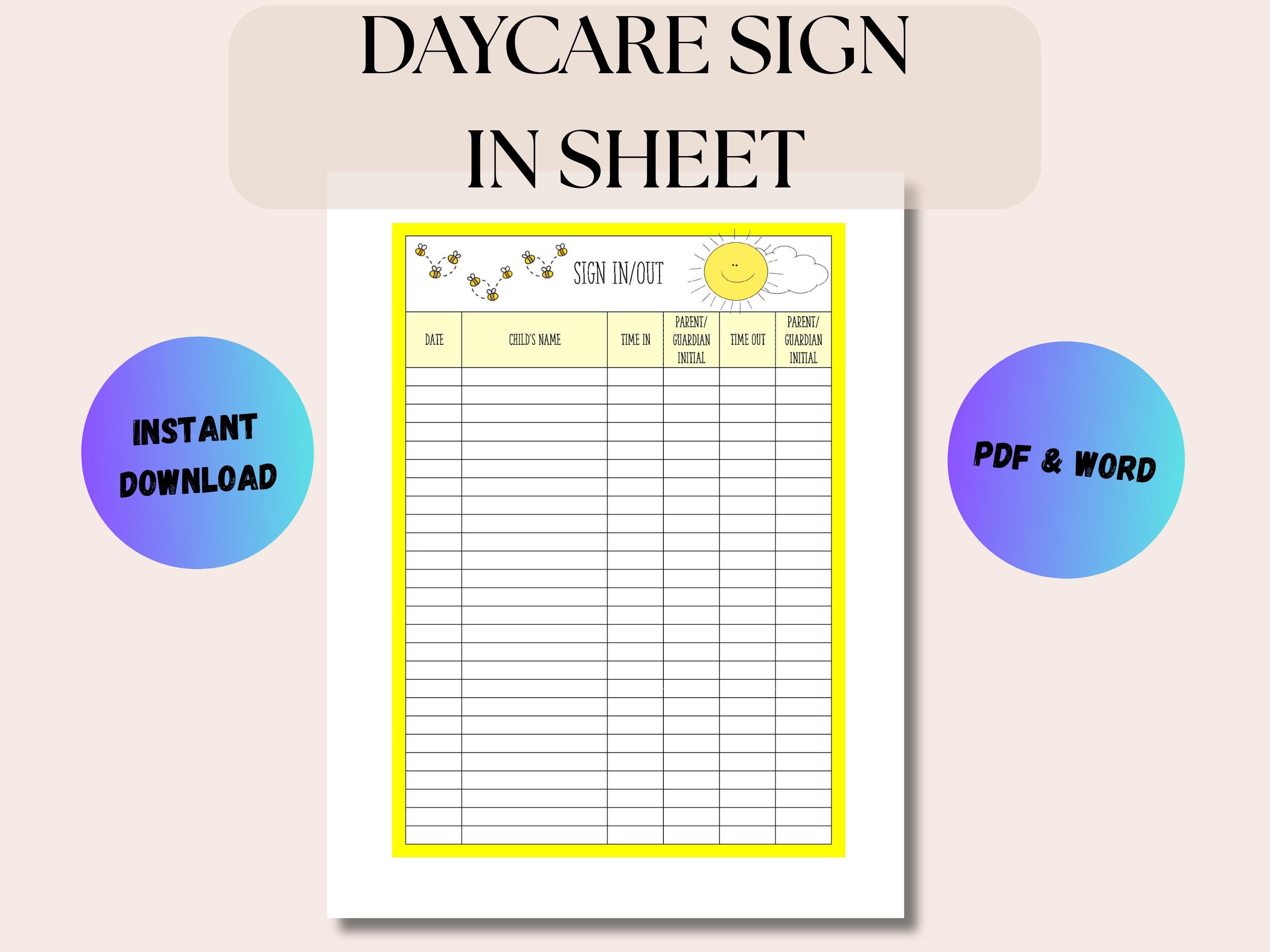 Daycare Paperwork, Daycare Forms, Childcare Sign In, Childcare Sign Out ...
