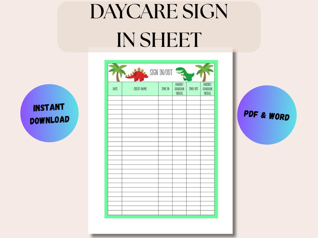 Daycare Paperwork, Daycare Forms, Childcare Sign In, Childcare Sign Out ...