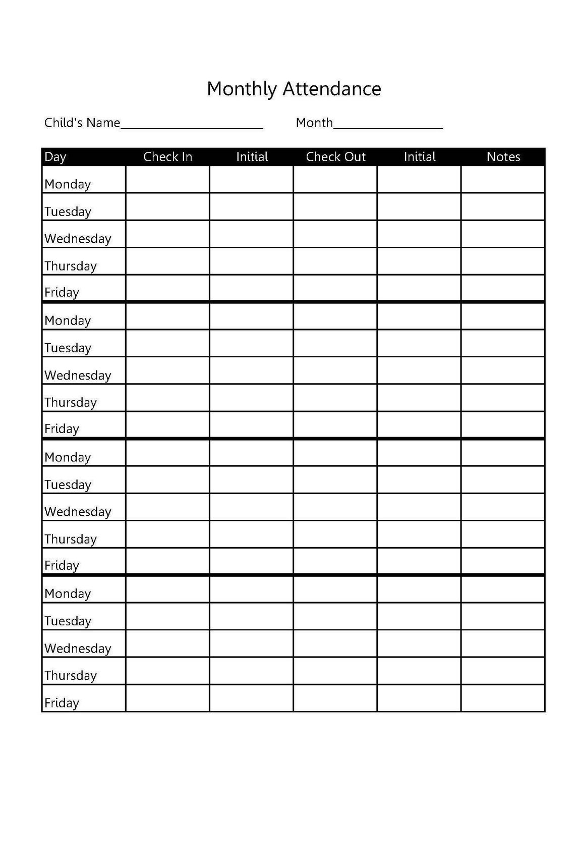 Daycare Nursery Monthly Sign in Sheet Digital Pdf/word Instant Download ...