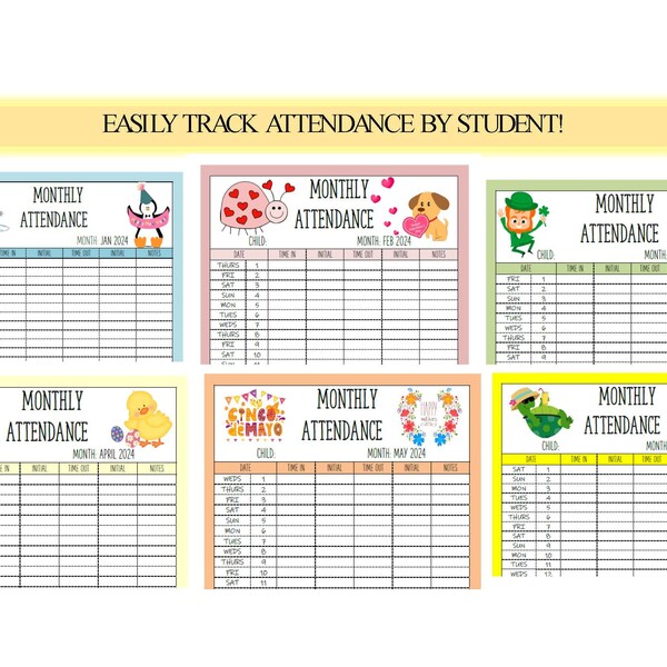 Monthly Daycare Sign in and Out Sheets - Etsy