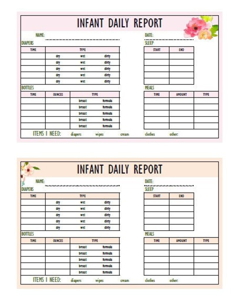 Daycare Paperwork, Baby Daily Log, Babysitter Report, Childcare Log ...