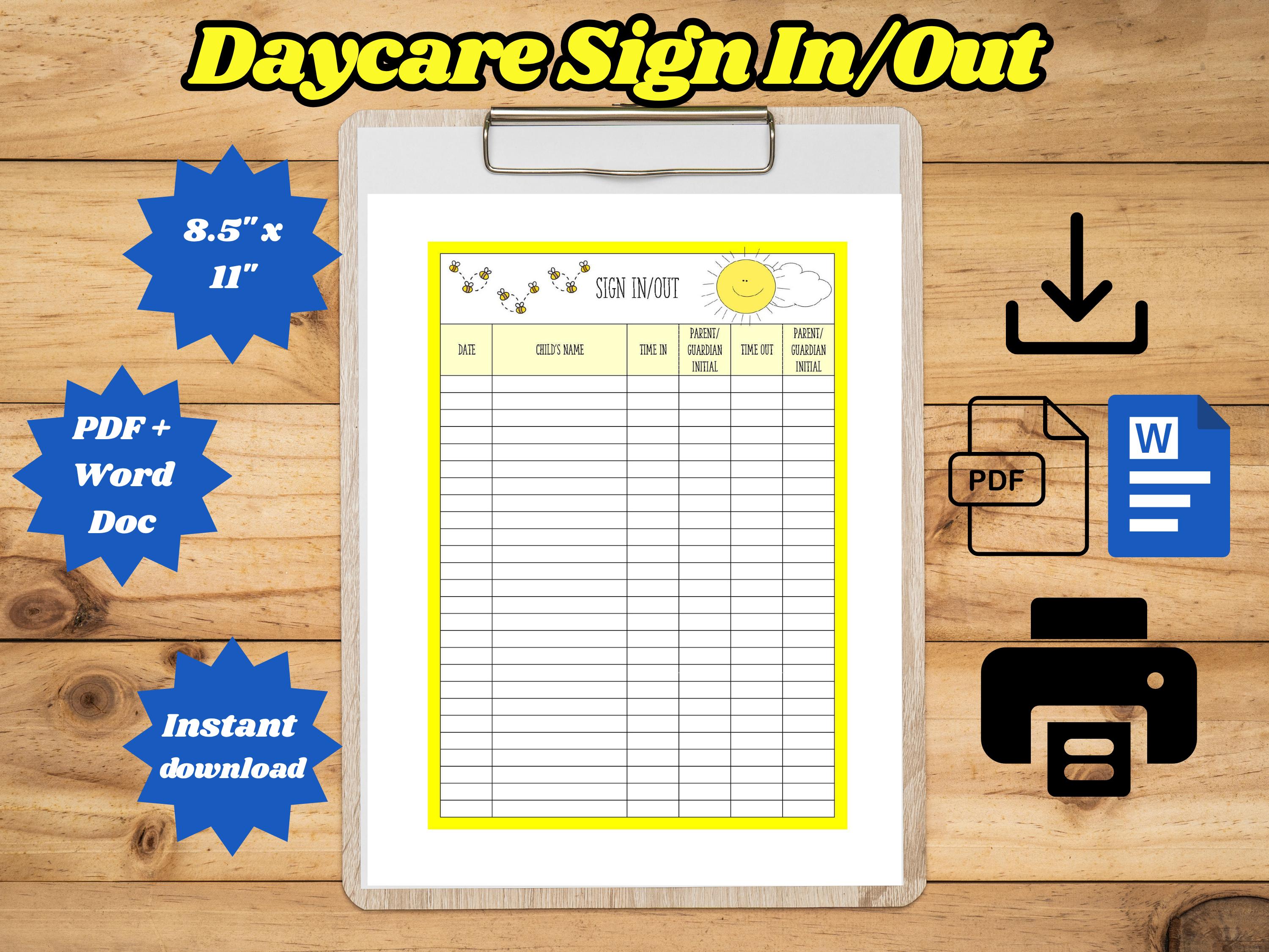 Daycare Paperwork, Daycare Forms, Childcare Sign In, Childcare Sign Out ...