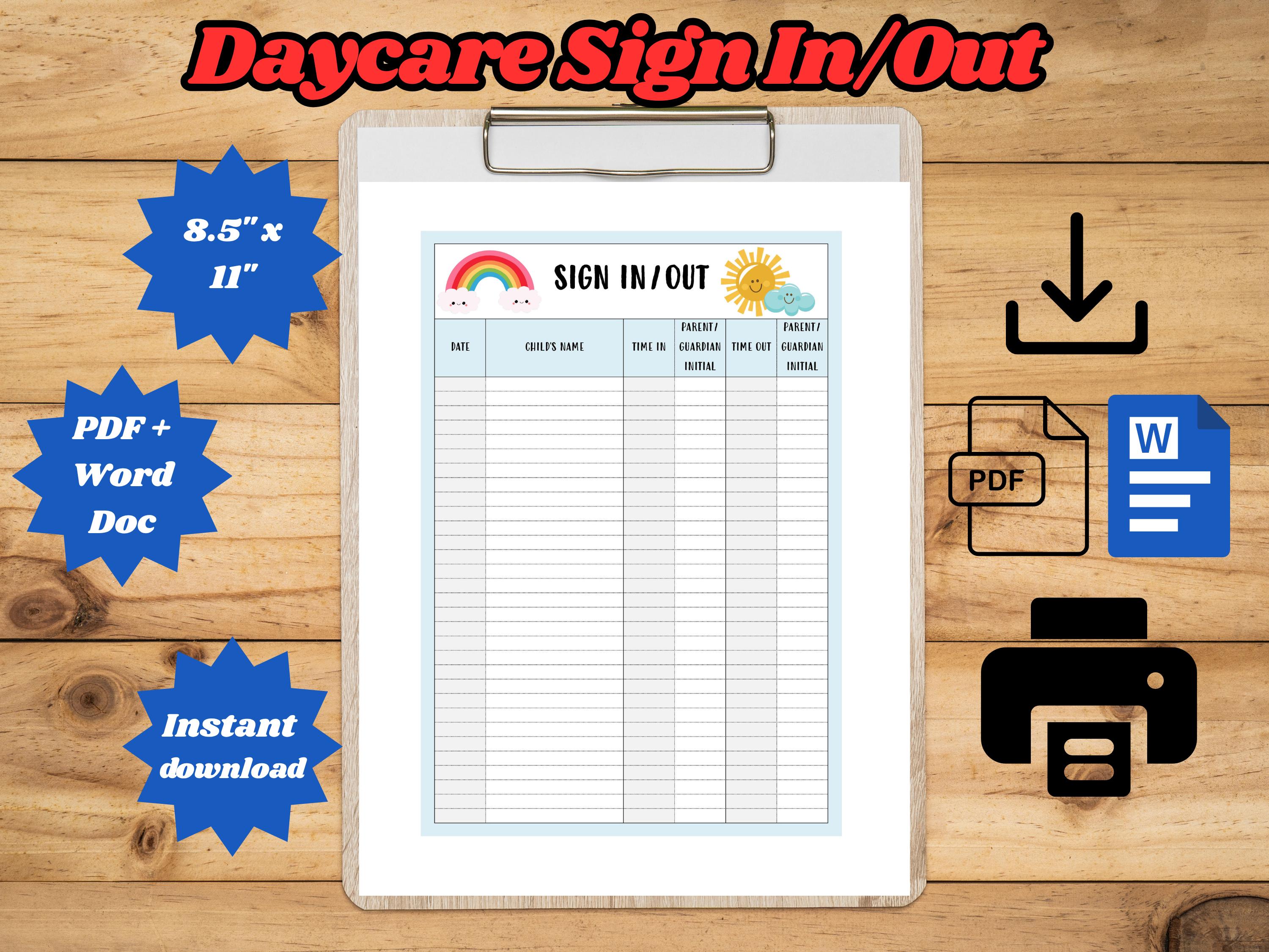 Daycare Paperwork, Daycare Forms, Childcare Sign In, Childcare Sign Out ...