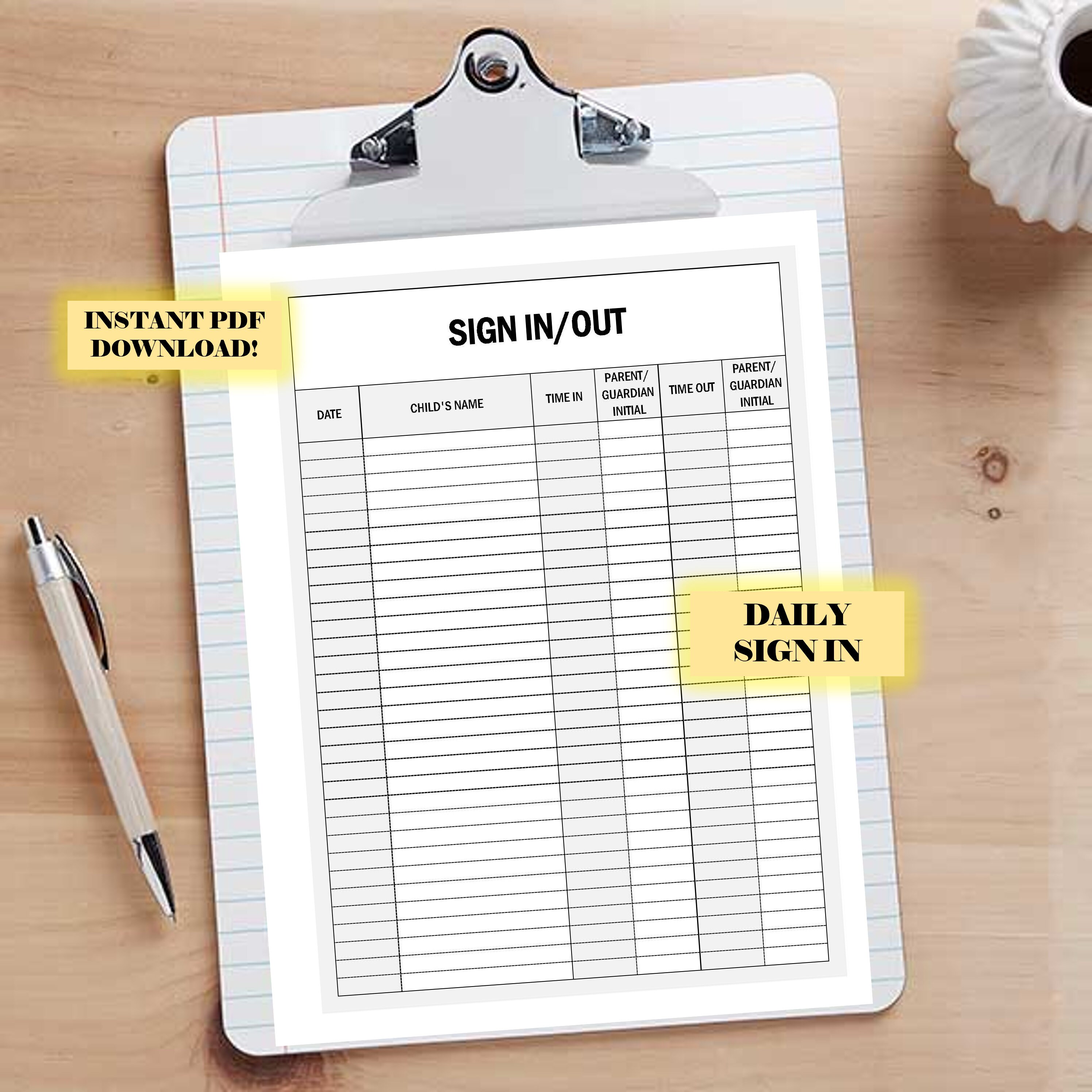 Daycare Nursery Daily Sign In/out Sheet Instant Download PDF - Etsy