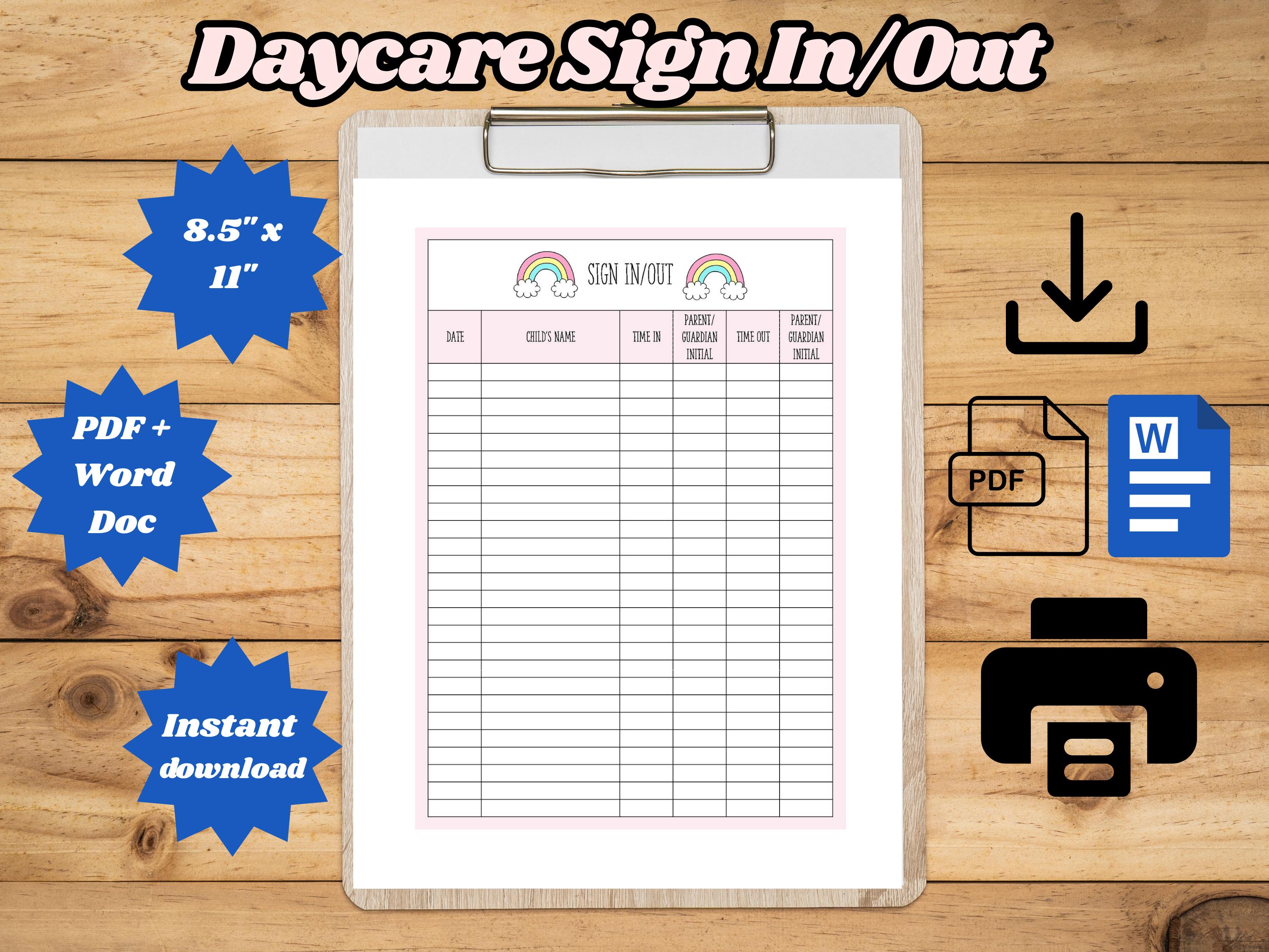 Daycare Paperwork, Daycare Forms, Childcare Sign In, Childcare Sign Out ...