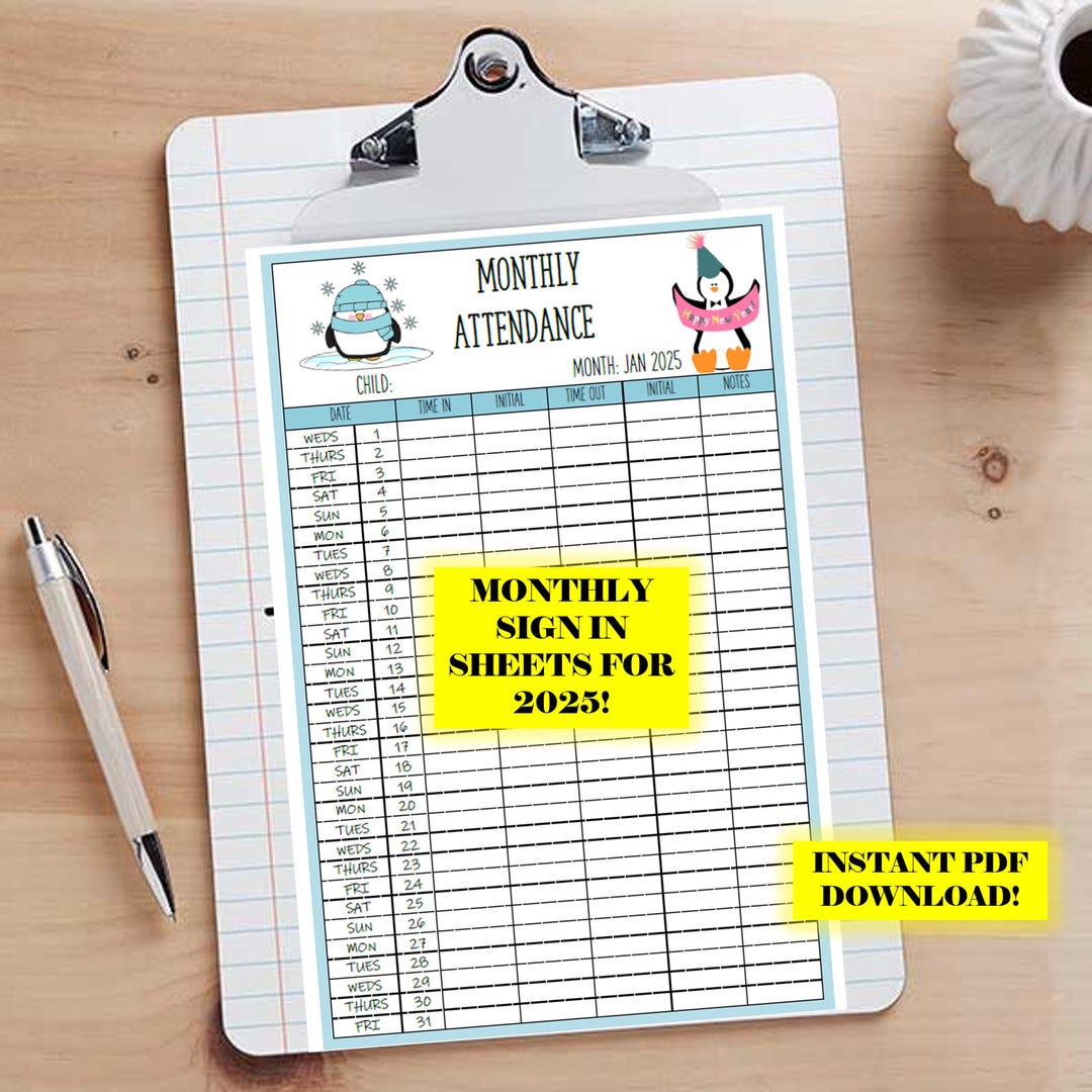 2025 Daycare Nursery Monthly Sign In/out Sheets for 2025 12 PDF Instant ...