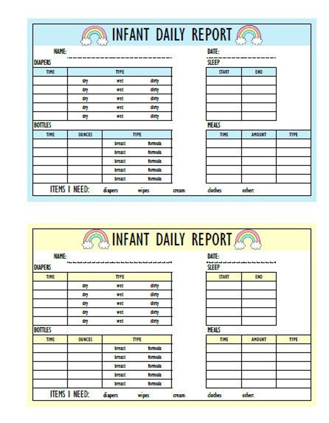 Daycare Paperwork, Baby Daily Log, Babysitter Report, Childcare Log ...