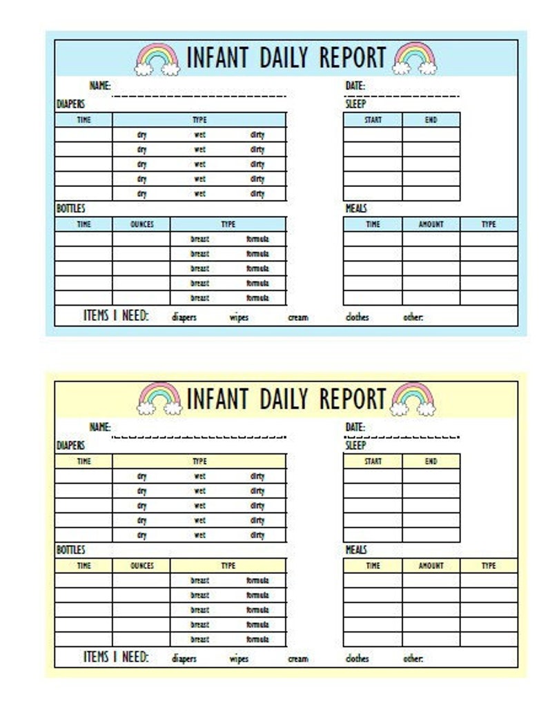 Daycare Paperwork, Baby Daily Log, Babysitter Report, Childcare Log ...
