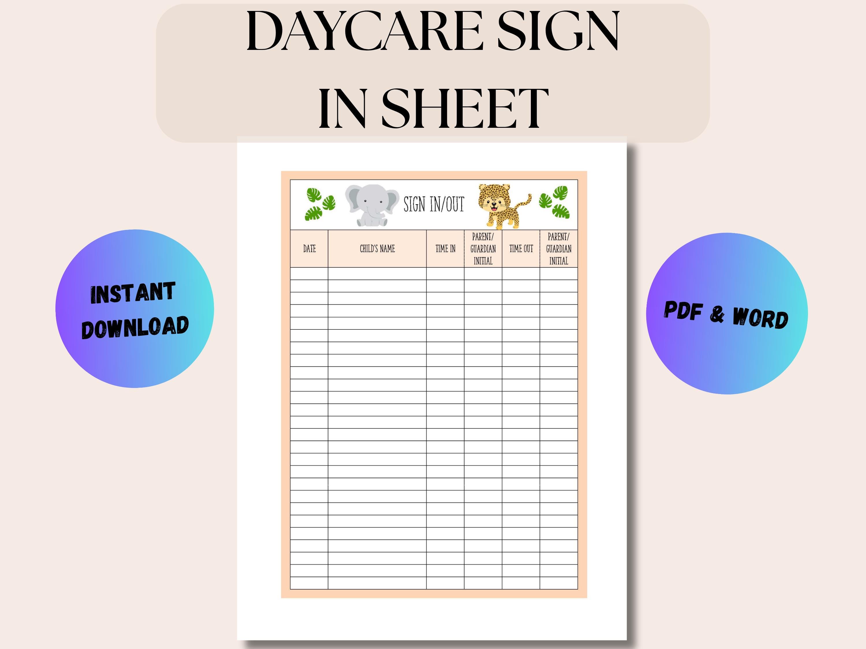 Daycare Paperwork, Daycare Forms, Childcare Sign In, Childcare Sign Out ...