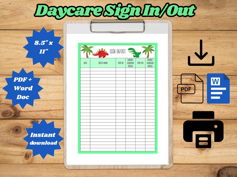Daycare Paperwork, Daycare Forms, Childcare Sign In, Childcare Sign Out ...
