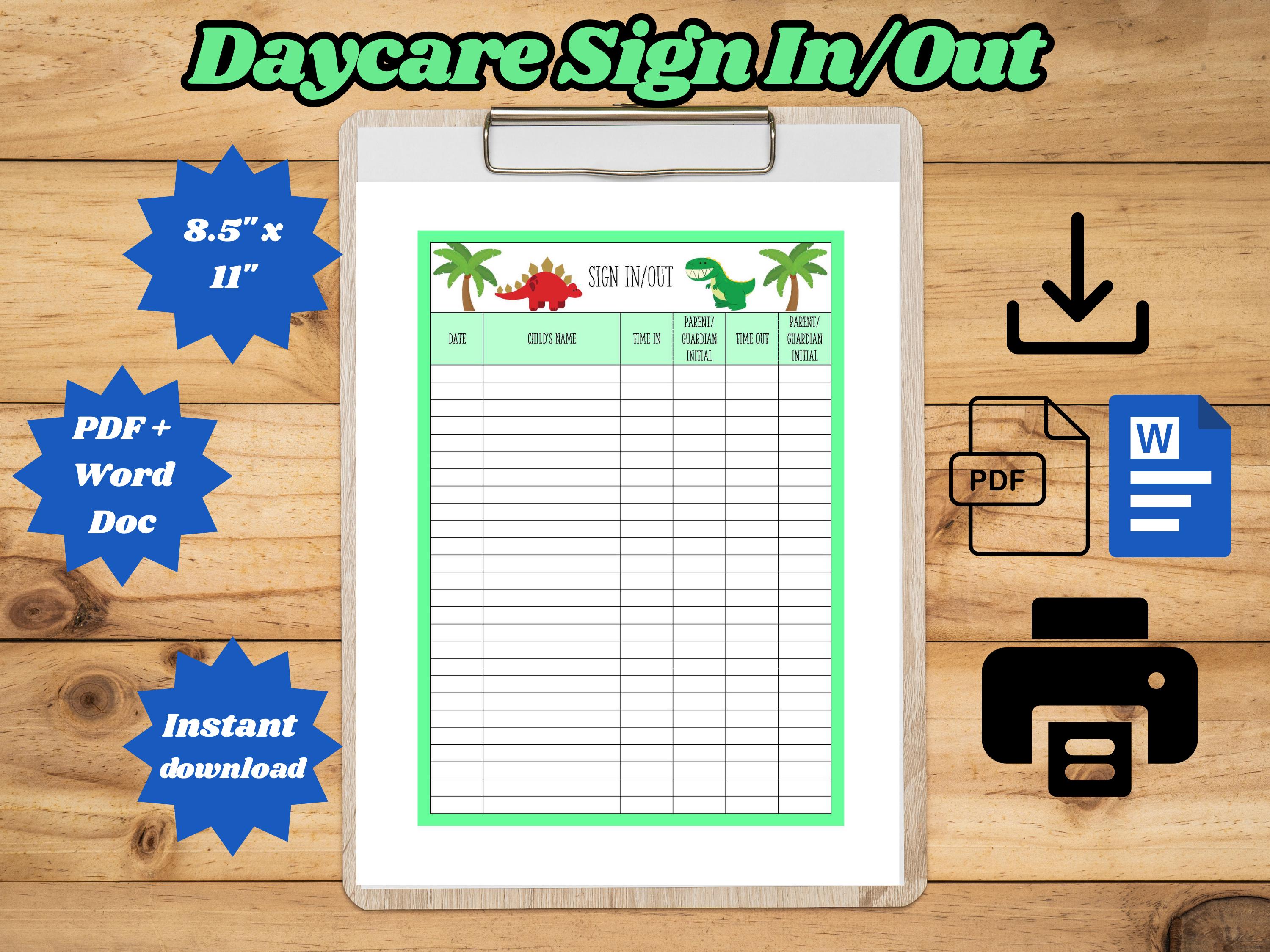 Daycare Paperwork, Daycare Forms, Childcare Sign In, Childcare Sign Out ...
