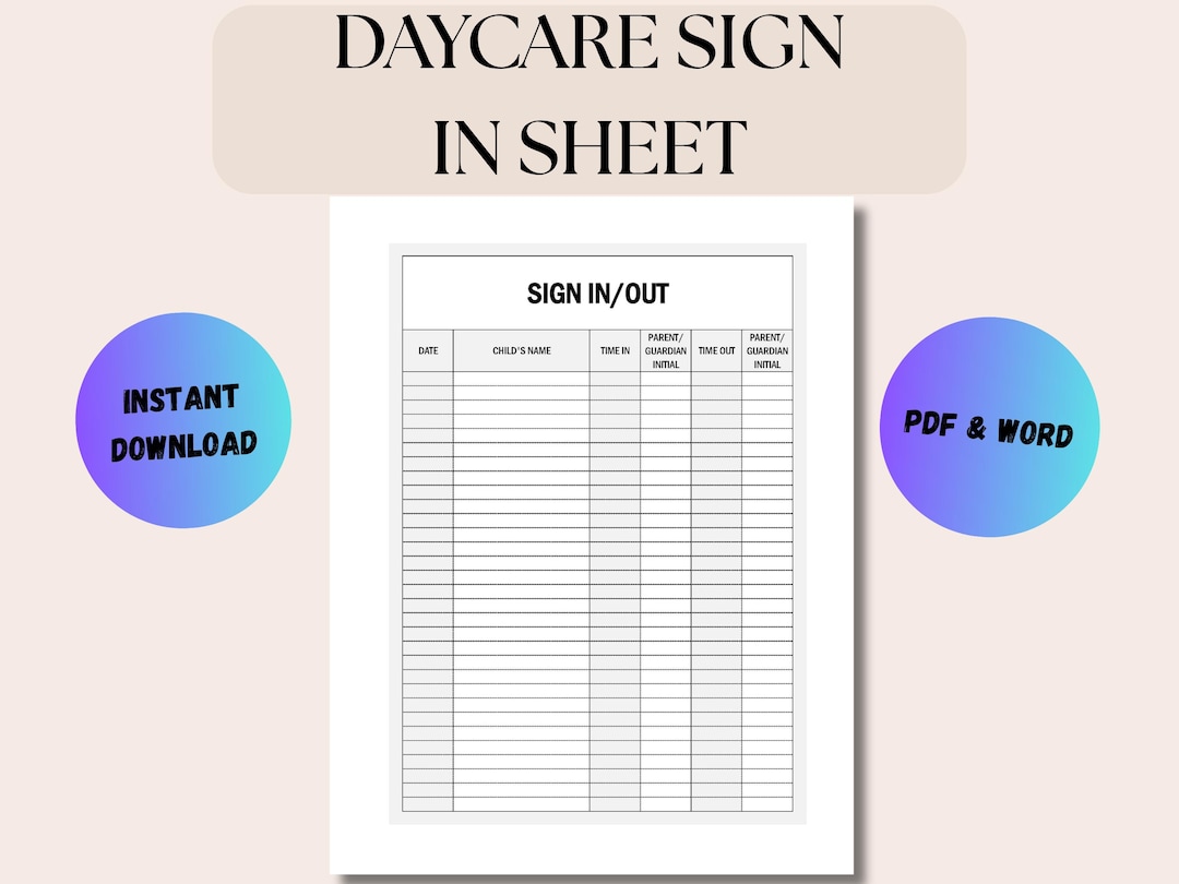 Daycare Paperwork, Daycare Forms, Childcare Sign In, Childcare Sign Out ...