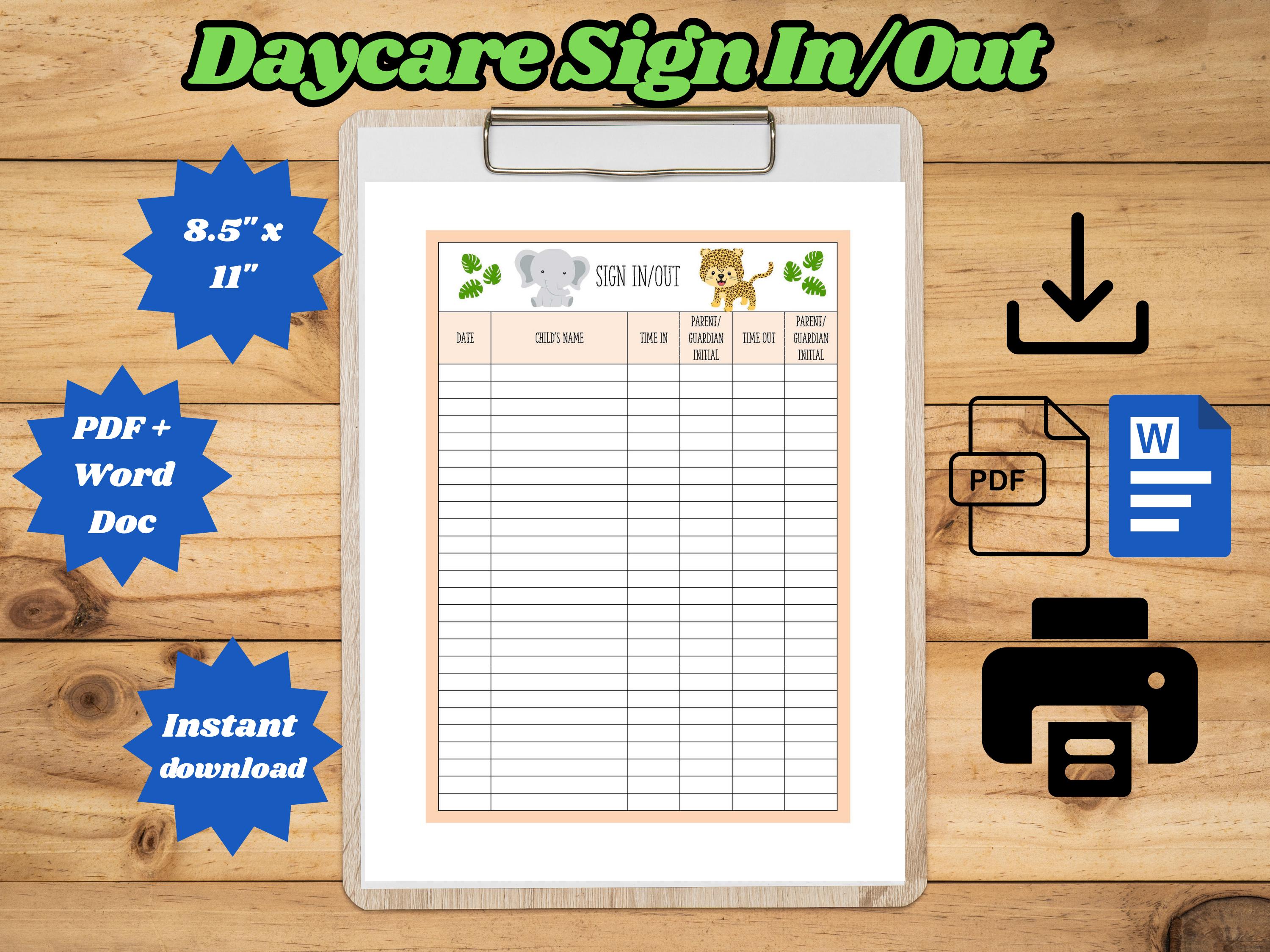 Daycare Paperwork, Daycare Forms, Childcare Sign In, Childcare Sign Out ...