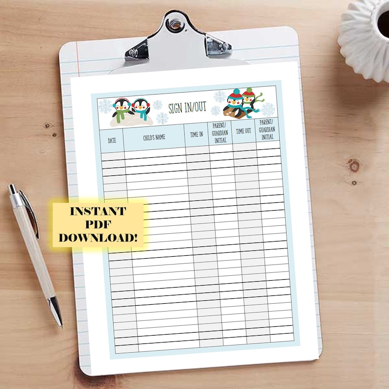 Winter Daycare Nursery Sign In/out Sheet Digital Download PDF & Word - Etsy