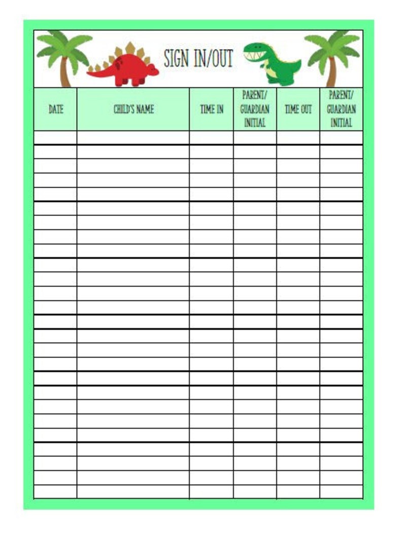 Daycare Paperwork, Daycare Forms, Childcare Sign In, Childcare Sign Out ...