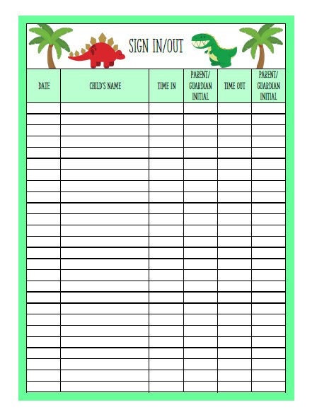 Daycare Paperwork, Daycare Forms, Childcare Sign In, Childcare Sign Out ...