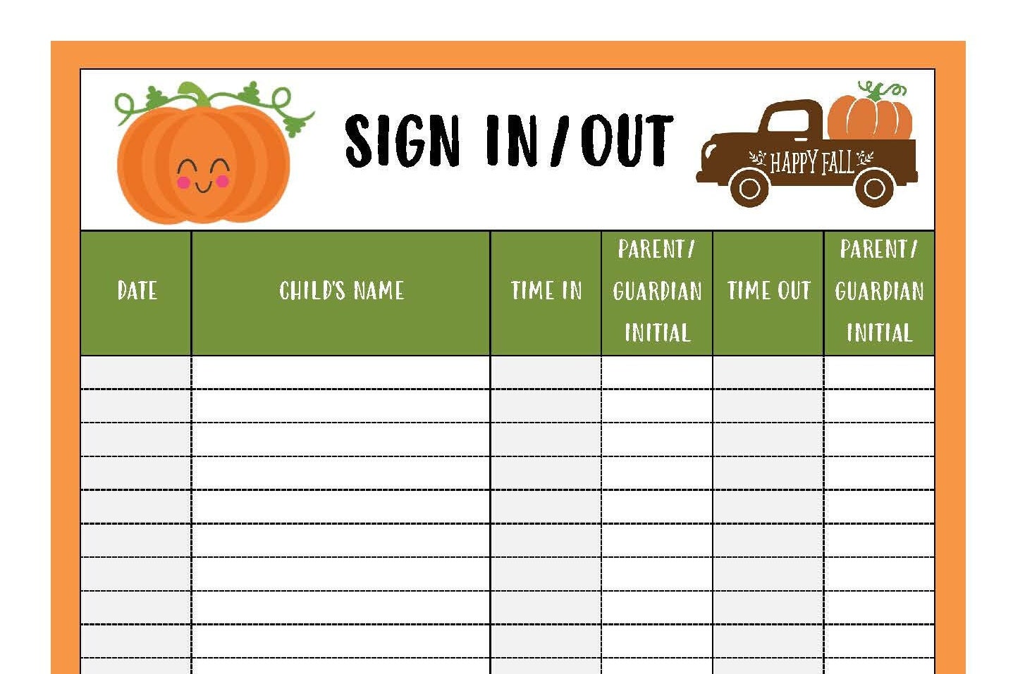 Fall Daycare Daily Sign In/out Sheet - Etsy