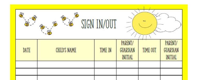 Daycare Paperwork, Daycare Forms, Childcare Sign In, Childcare Sign Out ...