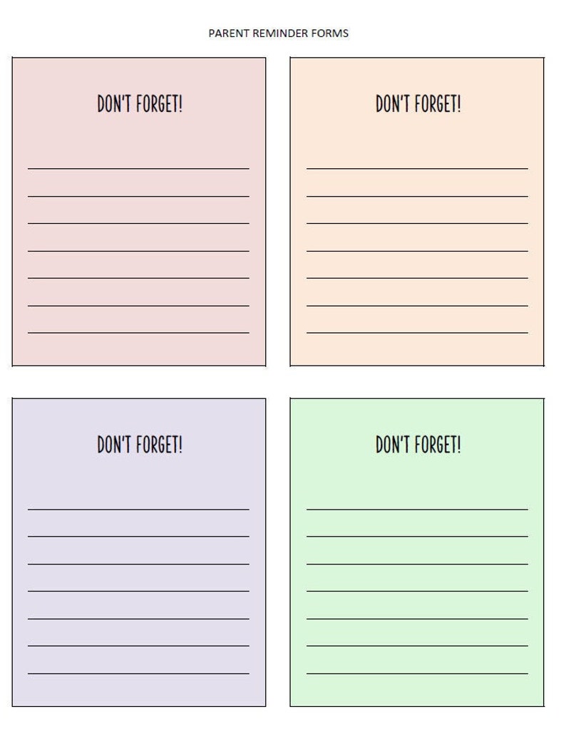 Daycare Parent Reminder Slip Digital Download PDF, Daily Communication ...