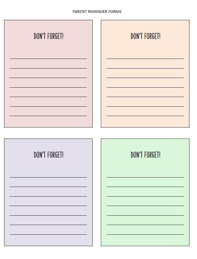 Daycare Parent Reminder Slips Digital Download - Etsy